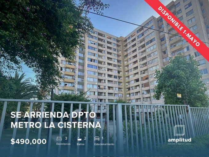 Departamento en Arriendo en La Cisterna, Metro La Cisterna: 3hab+2b ...